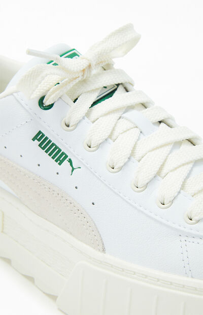 Puma Women's White & Green Mayze Leather Sneakers | Pacsun
