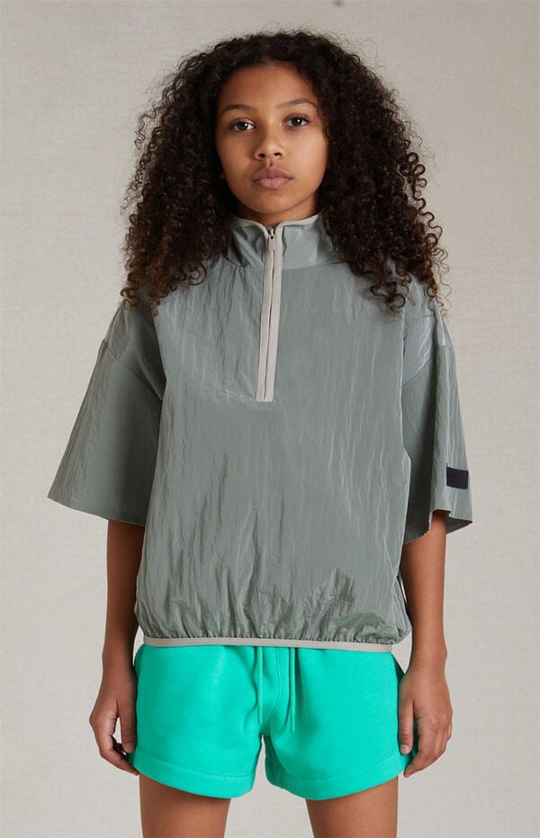 Kids Fear of God Essentials Seal Crinkle Nylon Half Zip Mock Neck Shirt ...