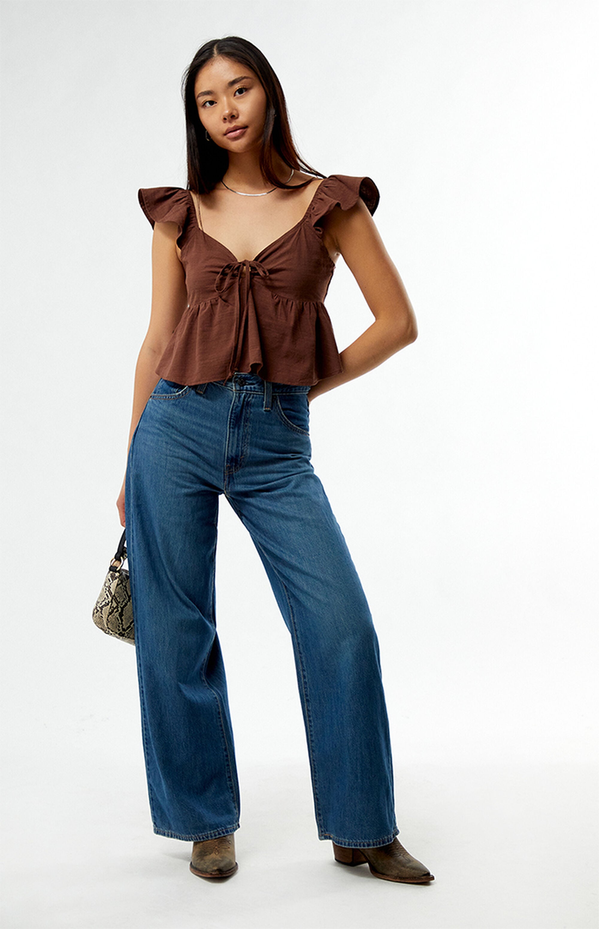 LA Hearts Keyhole Linen Babydoll Top | Pacsun