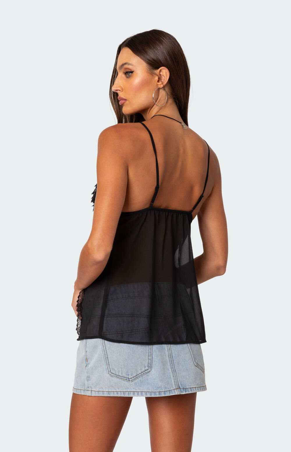 Edikted Linette Lacey Sheer Split Front Top | Pacsun
