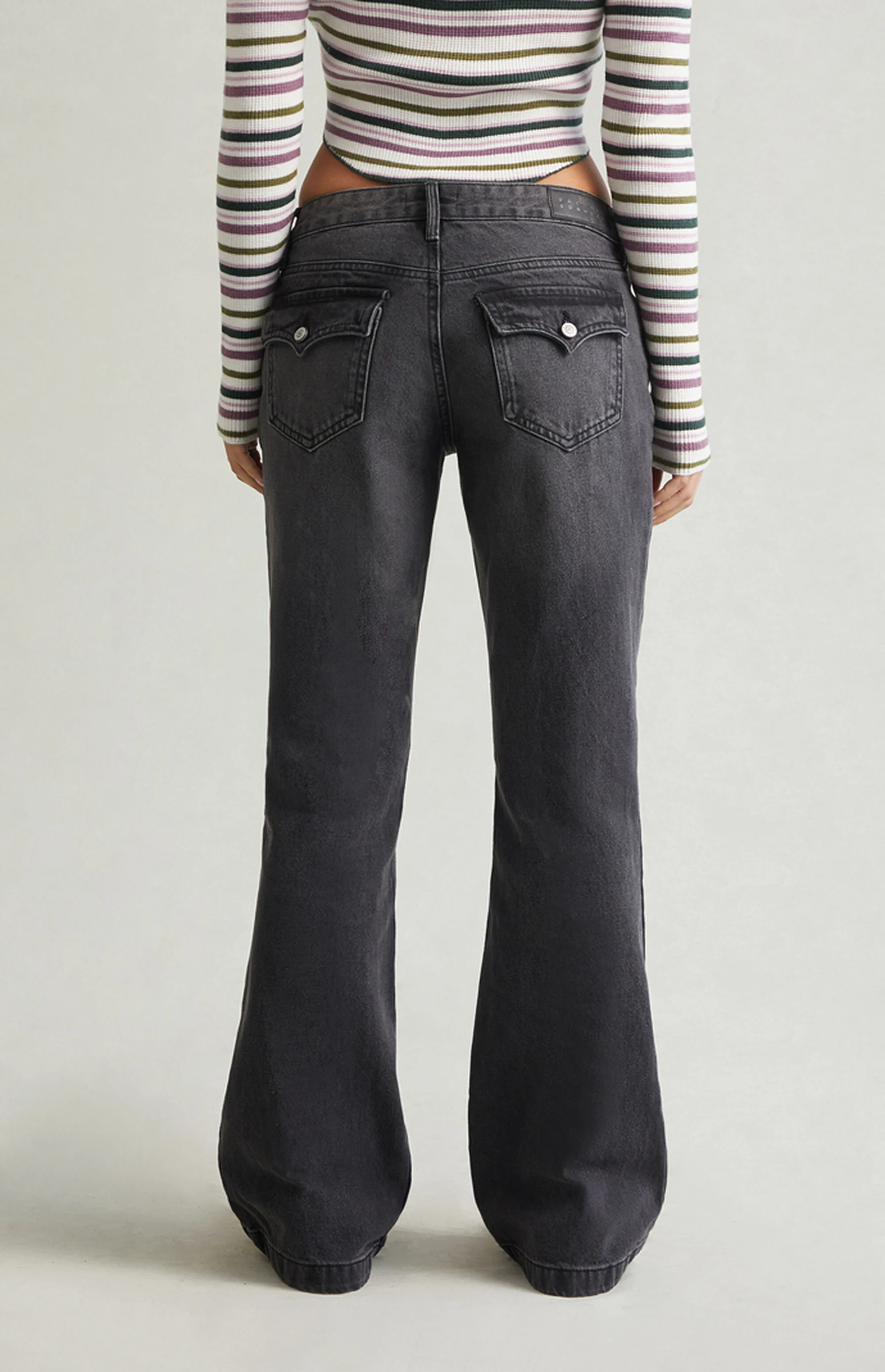 Pacsun Jade Low Rise Button Pocket Bootcut Jeans Faded Black | Pacsun