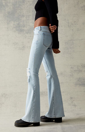 PacSun Light Blue Ripped Stretch Low Rise Flare Jeans | PacSun