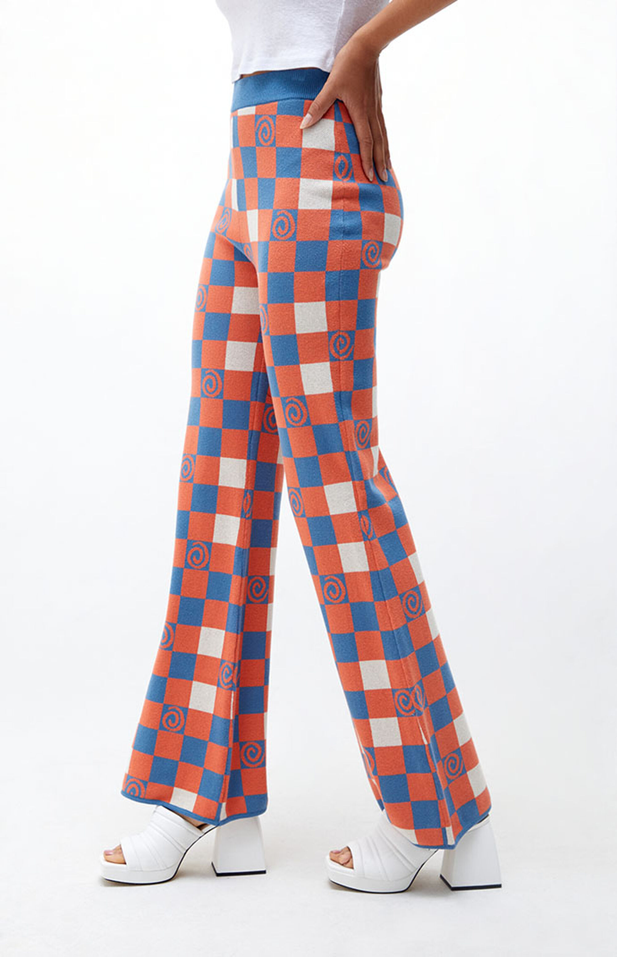 Another Girl Eco Checkerboard Swirl Flare Pants | PacSun