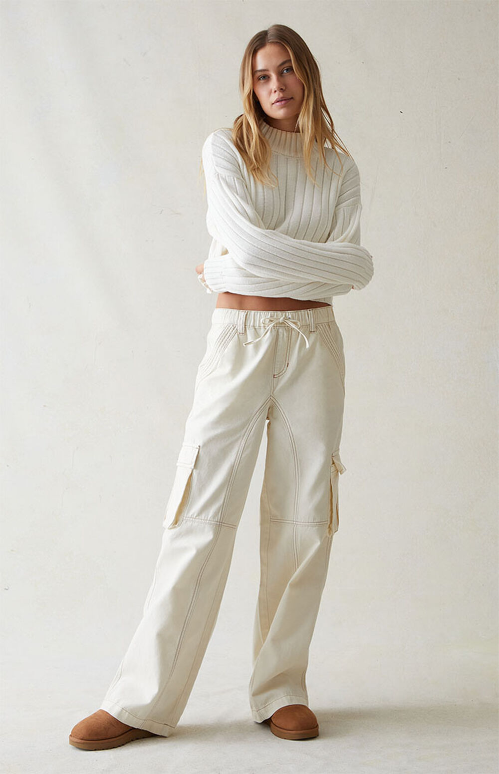 Pacsun Bone Drawstring Waist Baggy Cargo Pants | PacSun