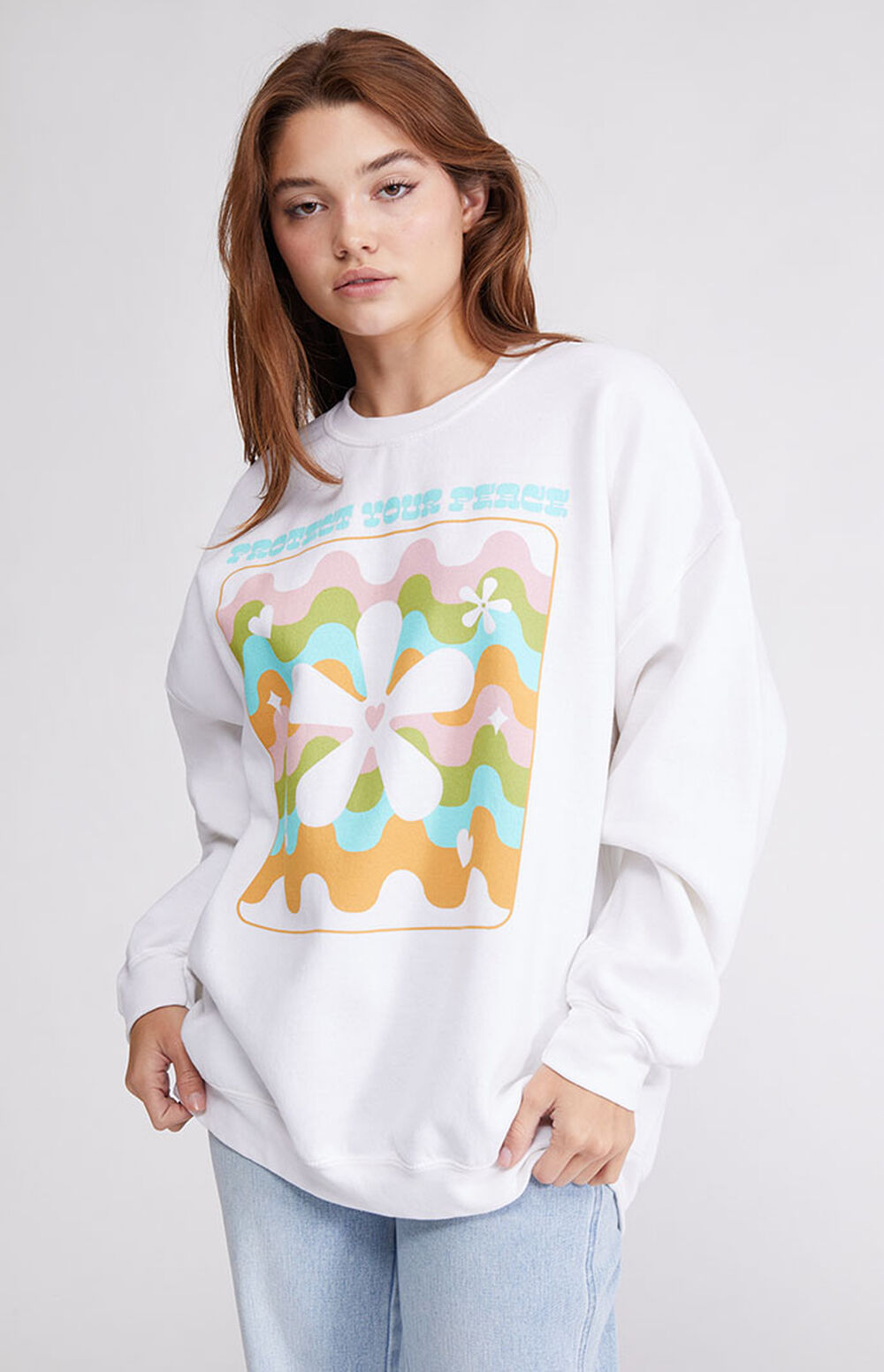 Golden Hour Protect Your Peace Oversized Crew Neck Sweatshirt | PacSun