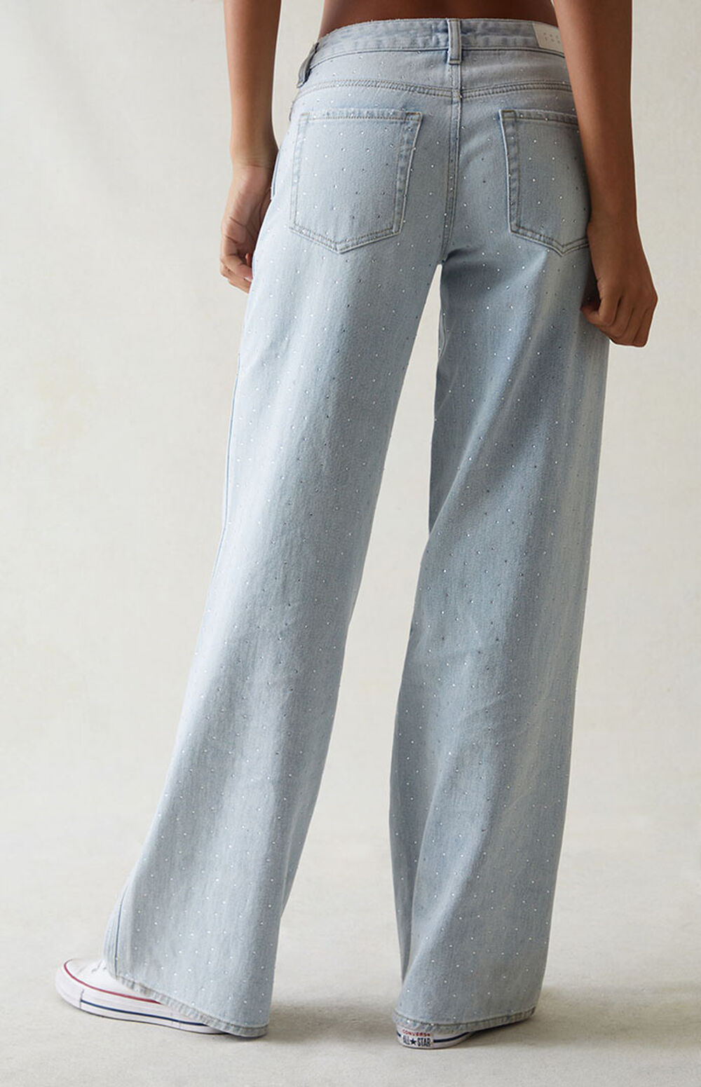 Pacsun Light Indigo Rhinestone Low Rise Baggy Jeans | PacSun