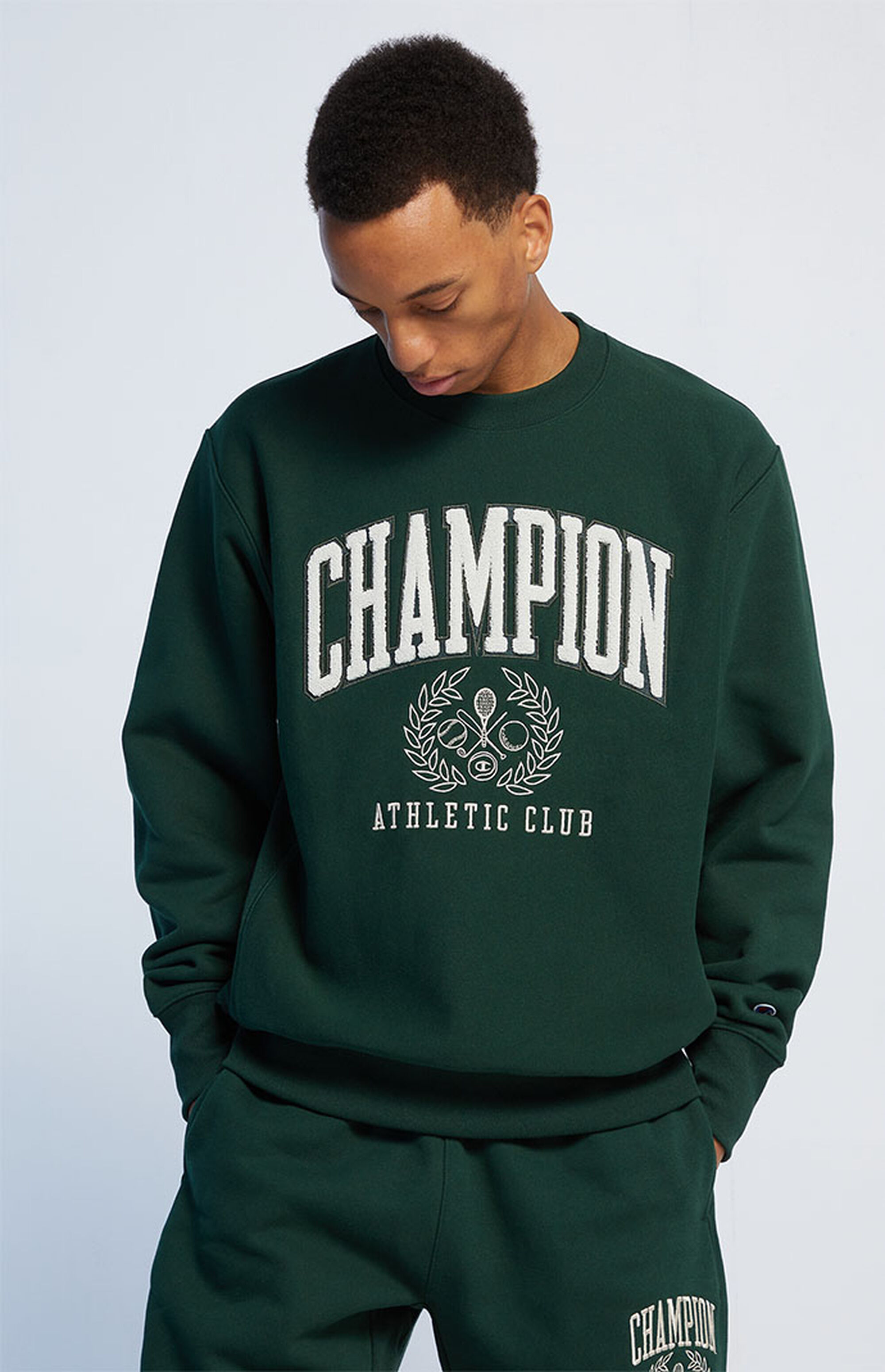 Champion Athletic Club Crest Crew Neck Sweatshirt | Pacsun