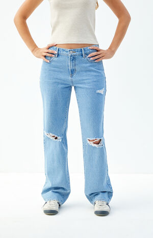 PacSun Jordyn Medium Indigo Ripped Low Rise Straight Leg Jeans | PacSun