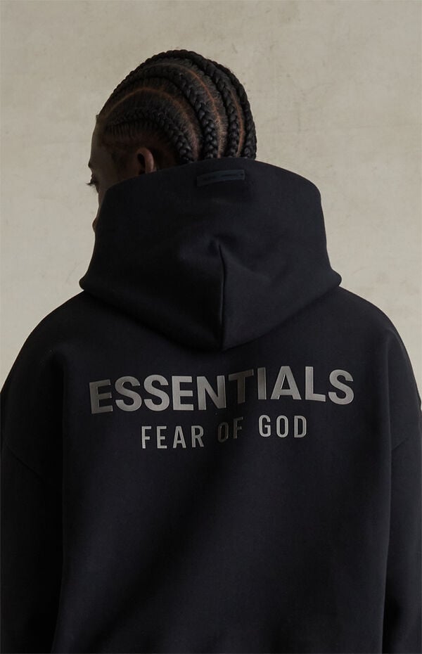 Fear of God ESSENTIALS Jet Black Classic Fleece Hoodie | Pacsun