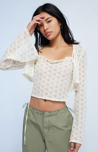 La Hearts Lace Trim Tie Front Cami Top Pacsun