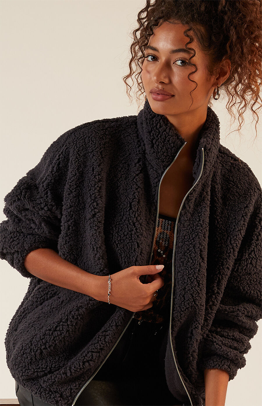 Pacsun Sherpa Cropped Zip Up Jacket | Pacsun