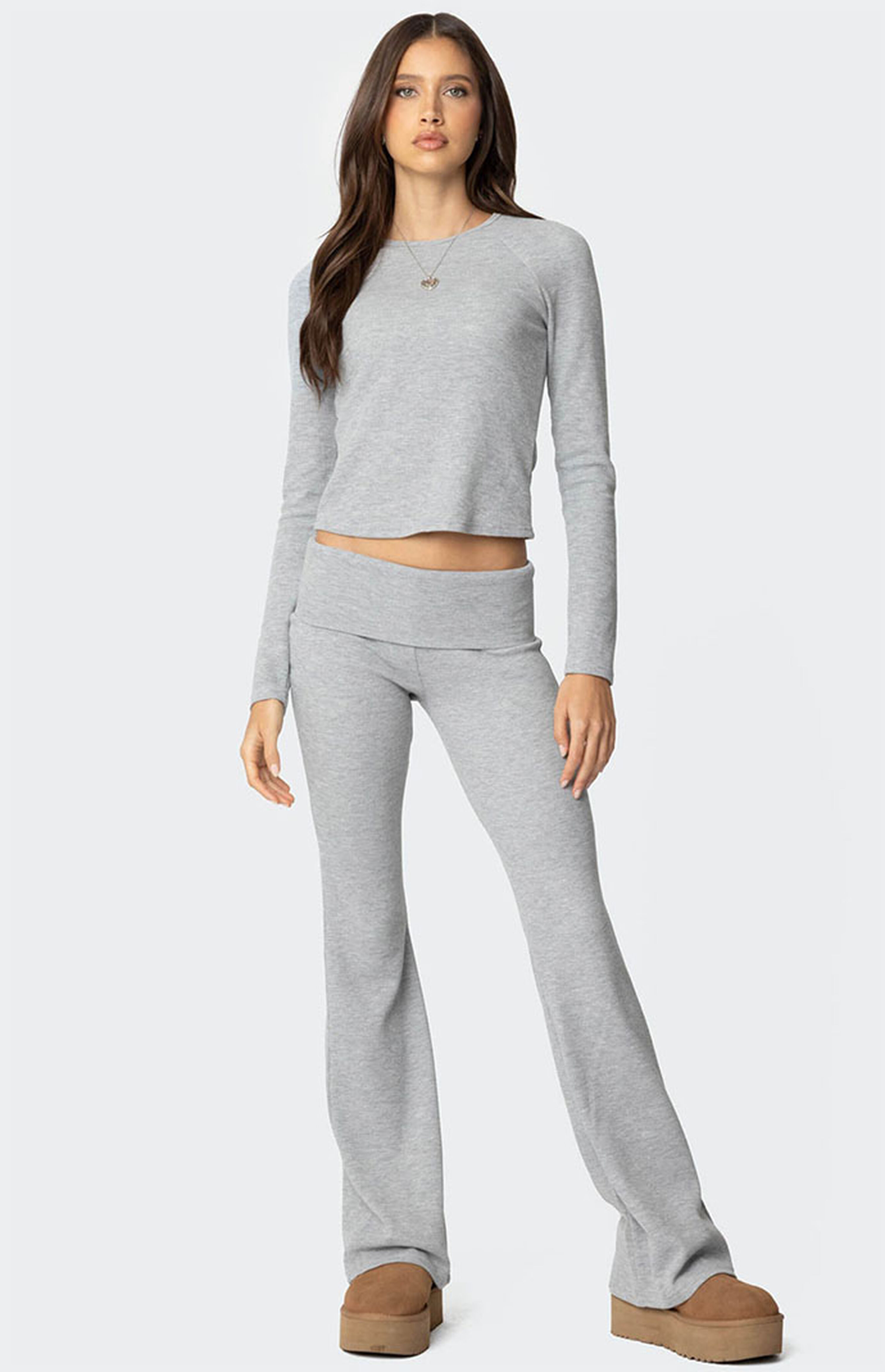 Edikted Sab Fold Over Waffle Knit Pants | Pacsun