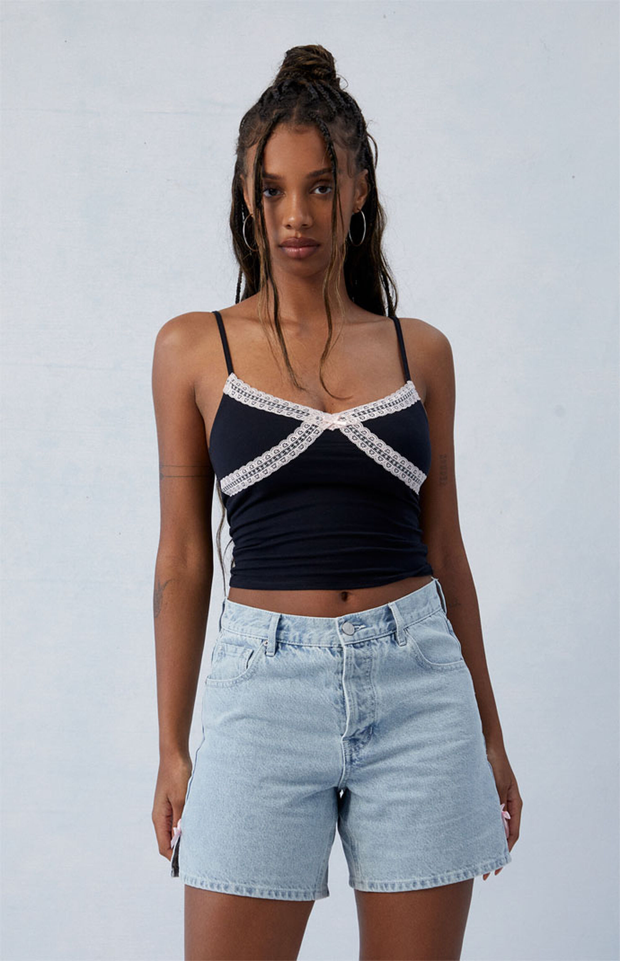 PacSun Light Indigo Bow High Waisted Relaxed Jorts | PacSun