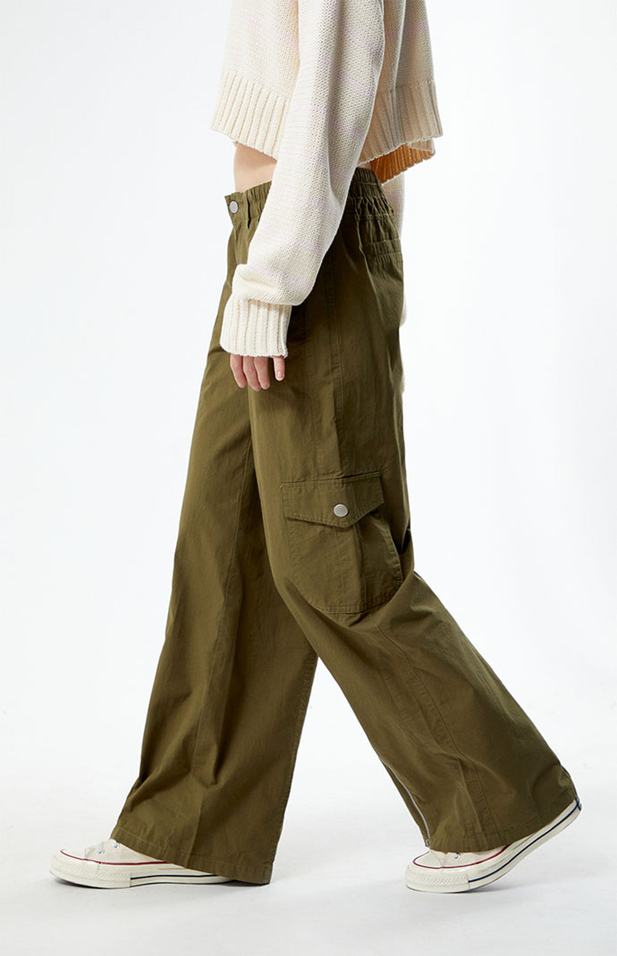 Pacsun Olive Zip Low Rise Cargo Puddle Pants | PacSun