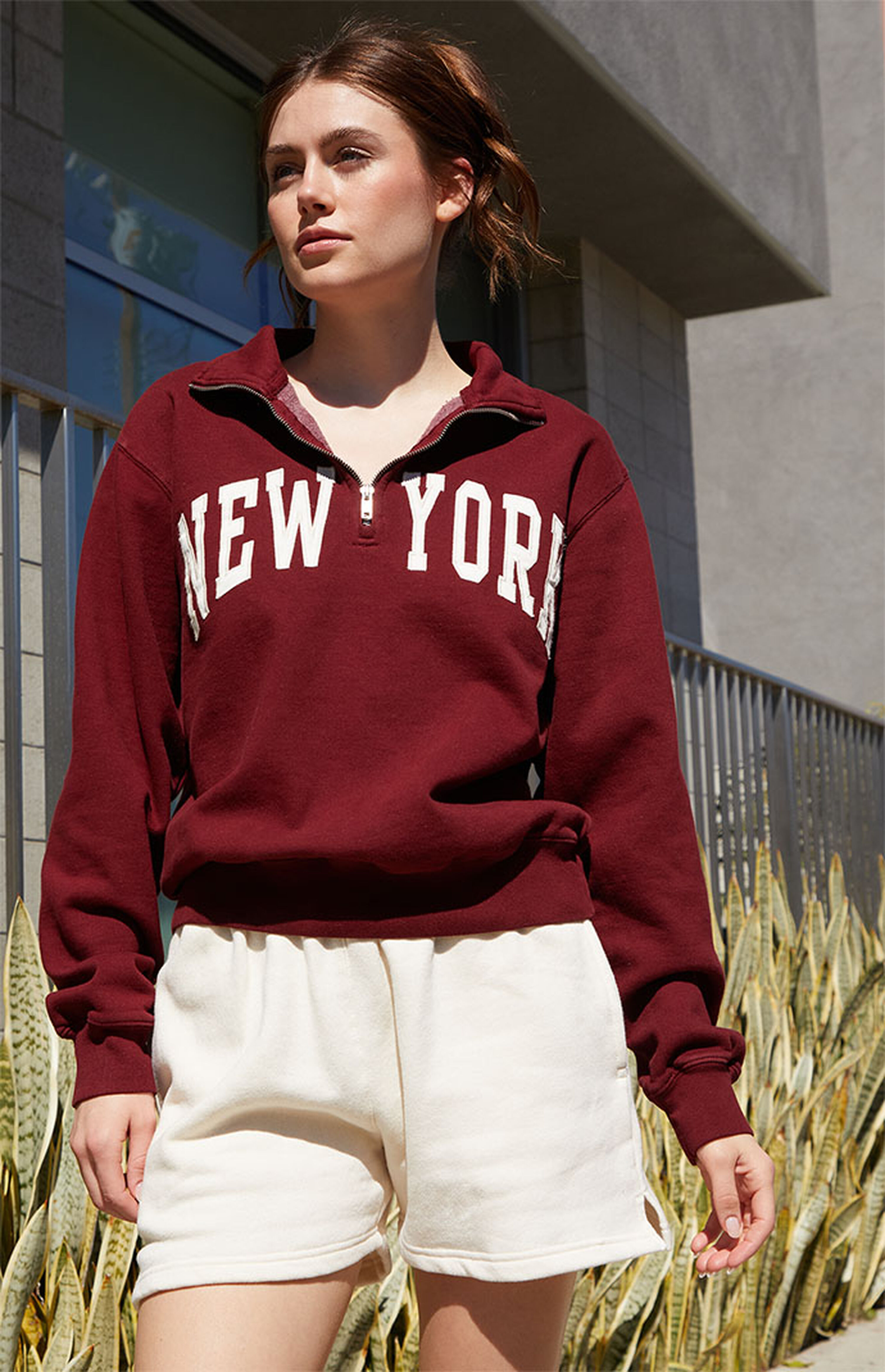 John Galt Burgundy New York Half Zip Sweatshirt | PacSun