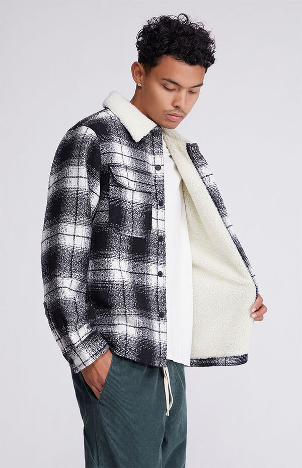 PacSun Black Sherpa Lined Plaid Shacket | PacSun
