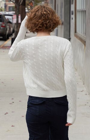 John Galt White Cable Knit Cropped Sweater | PacSun