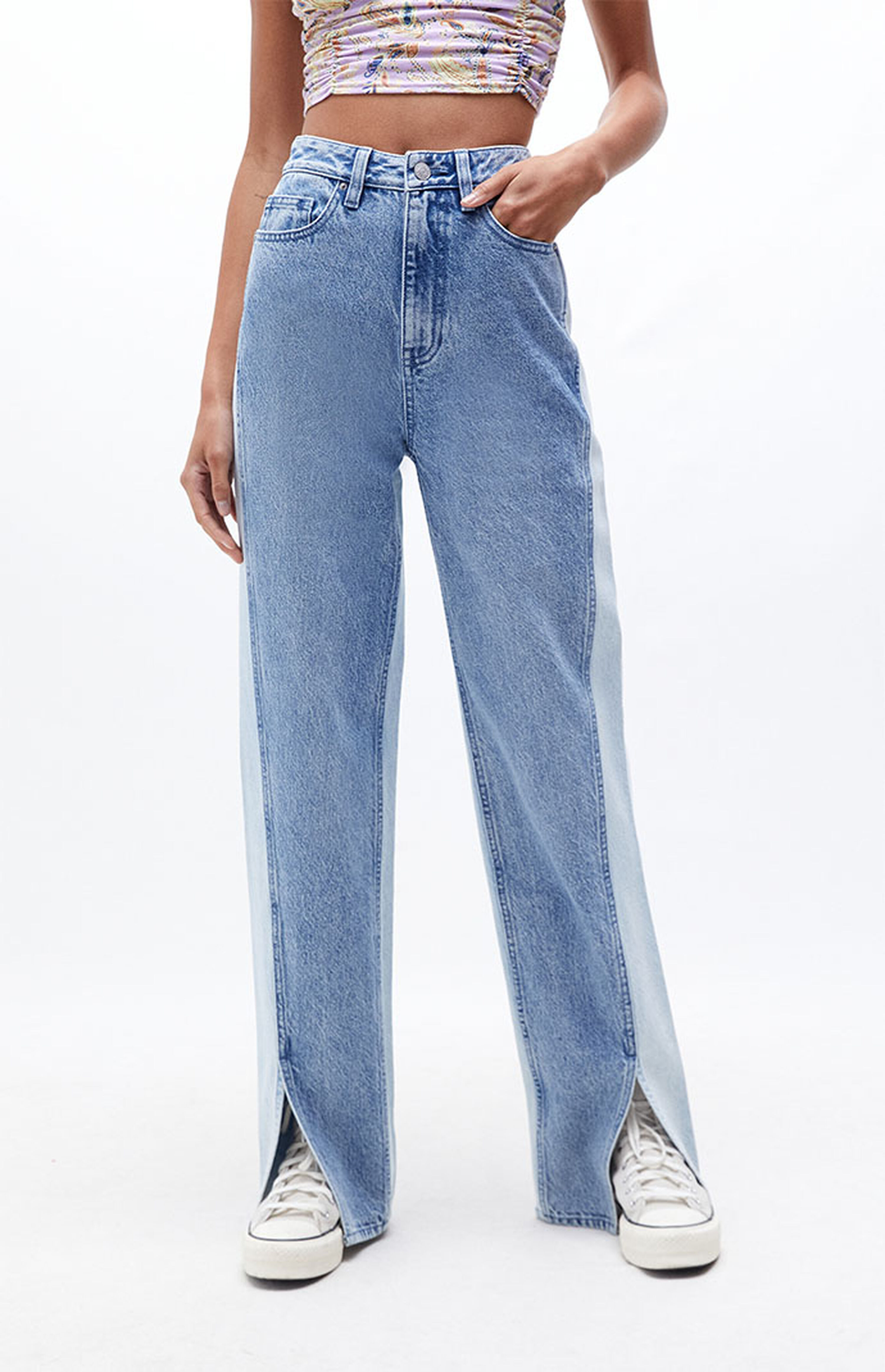 Pacsun Eco Two-Tone Paneled Split Boyfriend Jeans | Pacsun