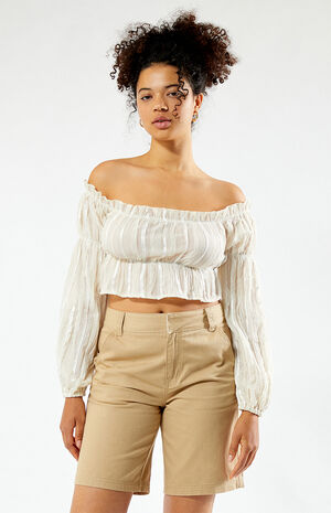 Daisy Street Sheer Off-The-Shoulder Long Sleeve Top | Pacsun