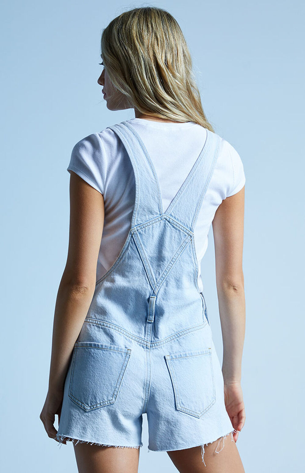 PacSun Eco Light Blue Denim Overall Shorts | PacSun