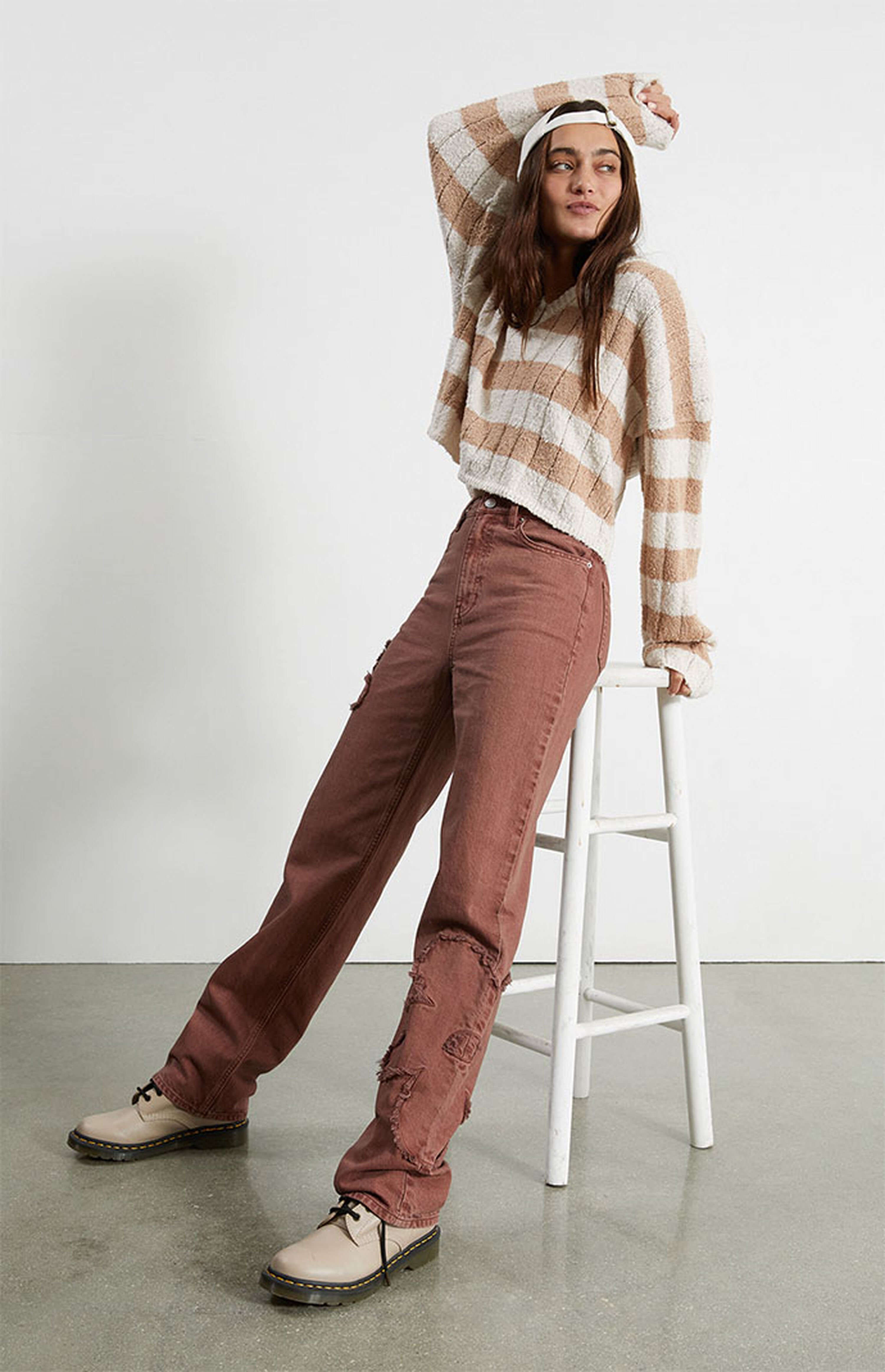 Pacsun Eco Brown Flower Patch Boyfriend Jeans | PacSun