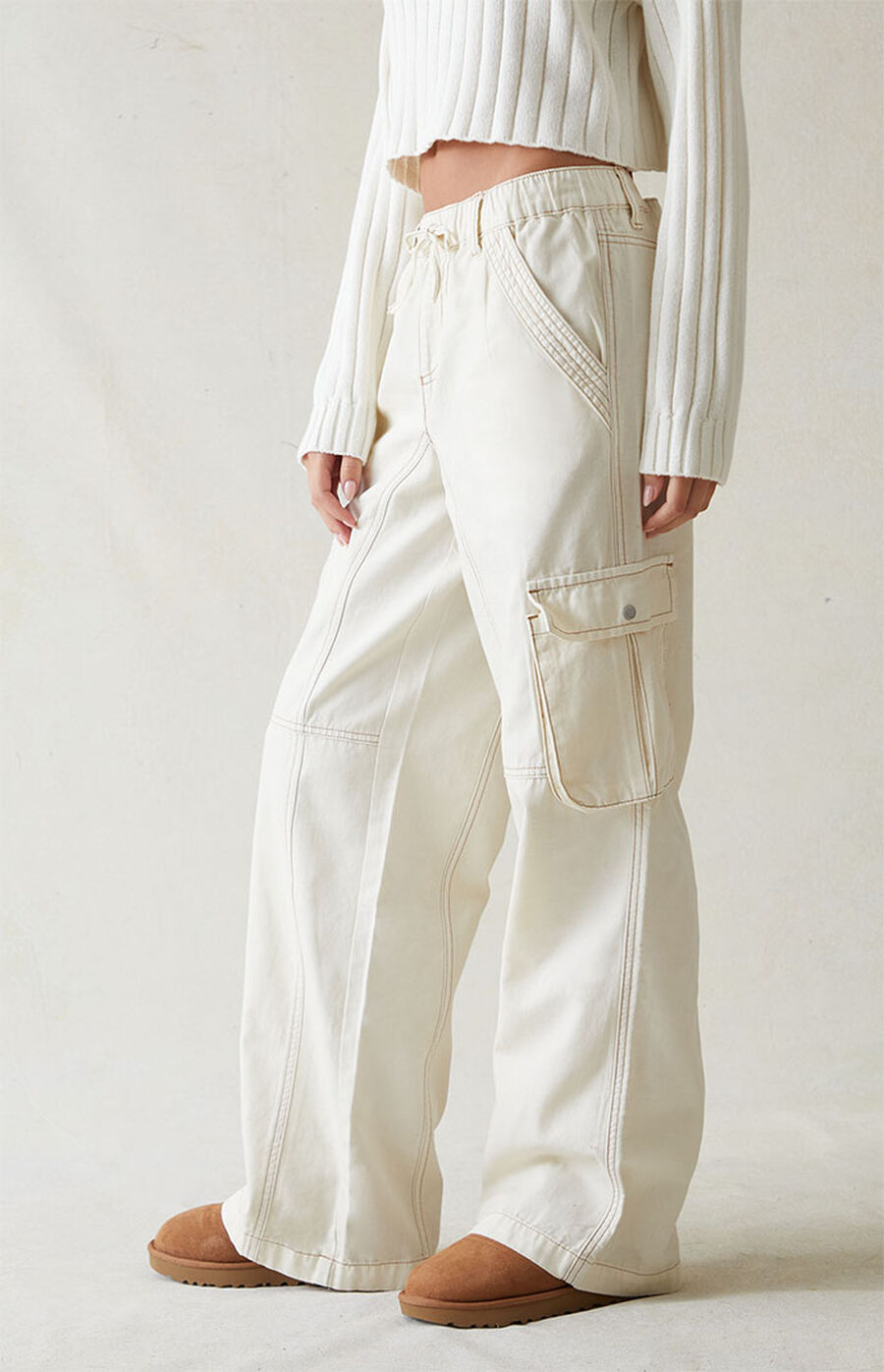 Pacsun Bone Drawstring Waist Baggy Cargo Pants | PacSun