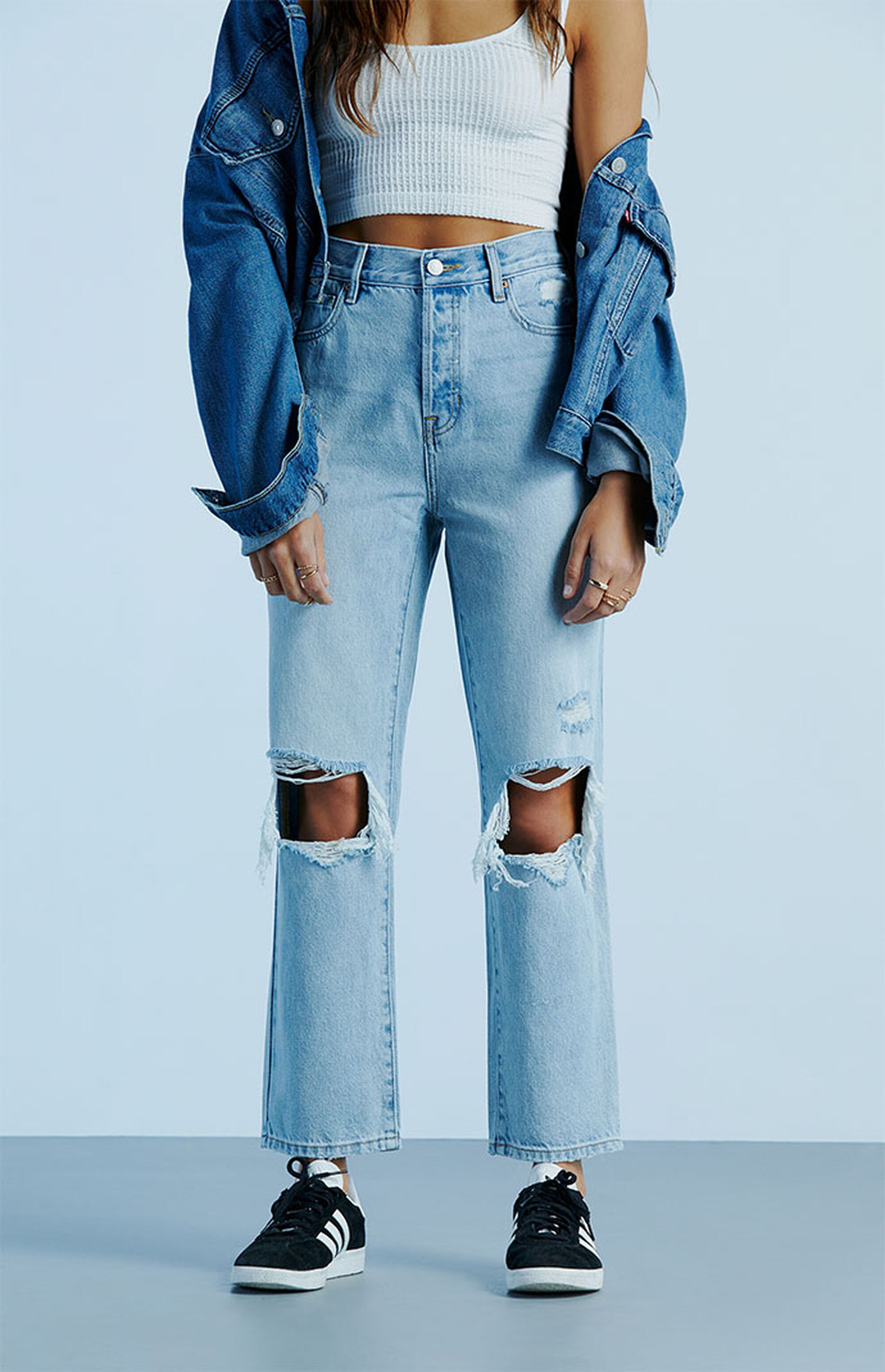 Pacsun Eco Light Blue Ripped High Waisted Straight Leg Jeans | PacSun
