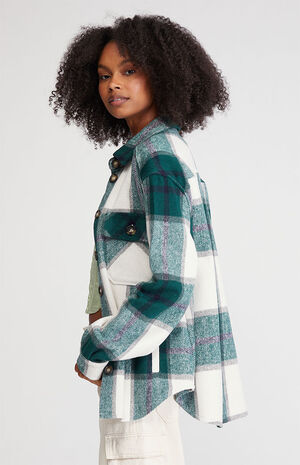 LA Hearts Green Plaid Shacket | PacSun