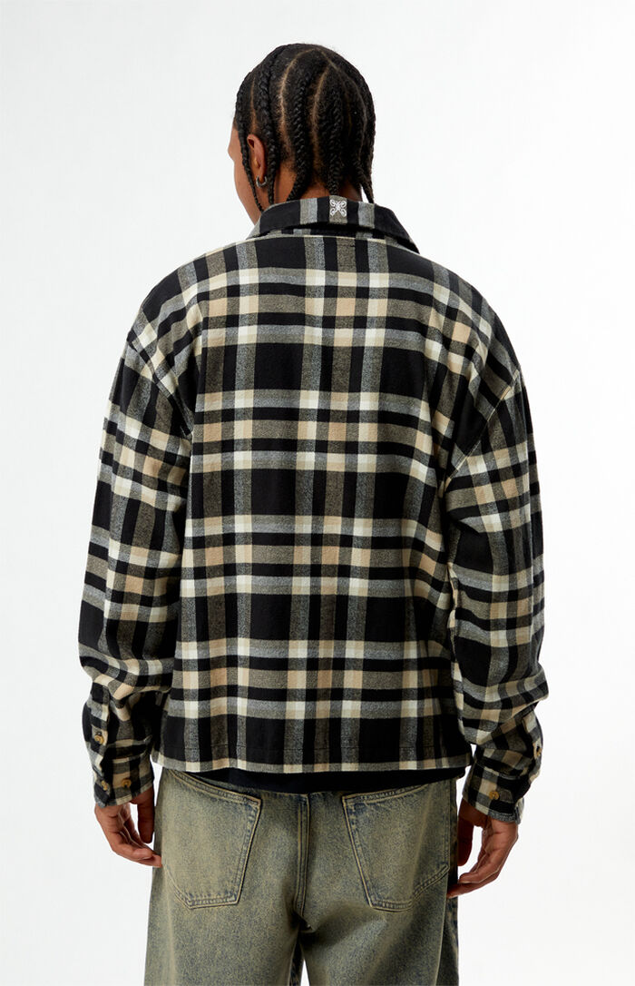 Pacsun Tan & Black Plaid Long Sleeve Flannel Shirt | Pacsun