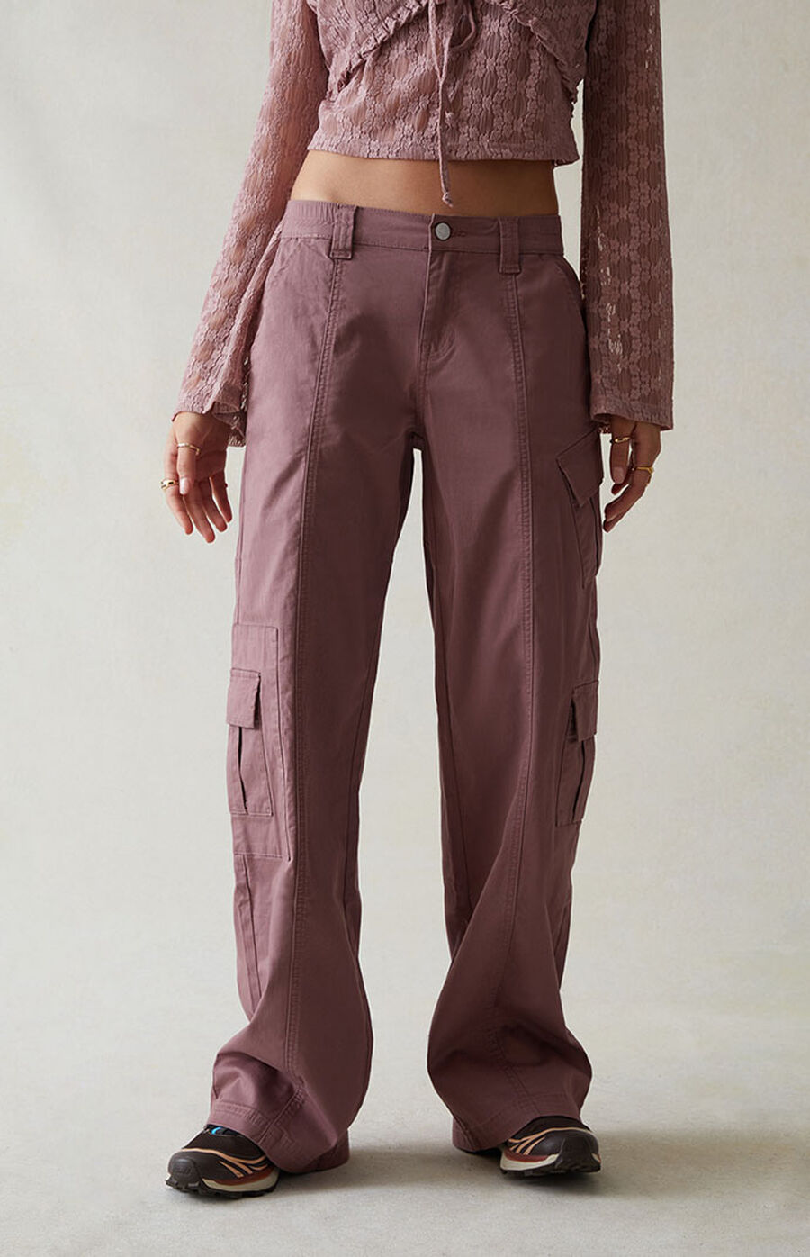Pacsun Mauve Low Rise Cargo Puddle Pants | PacSun
