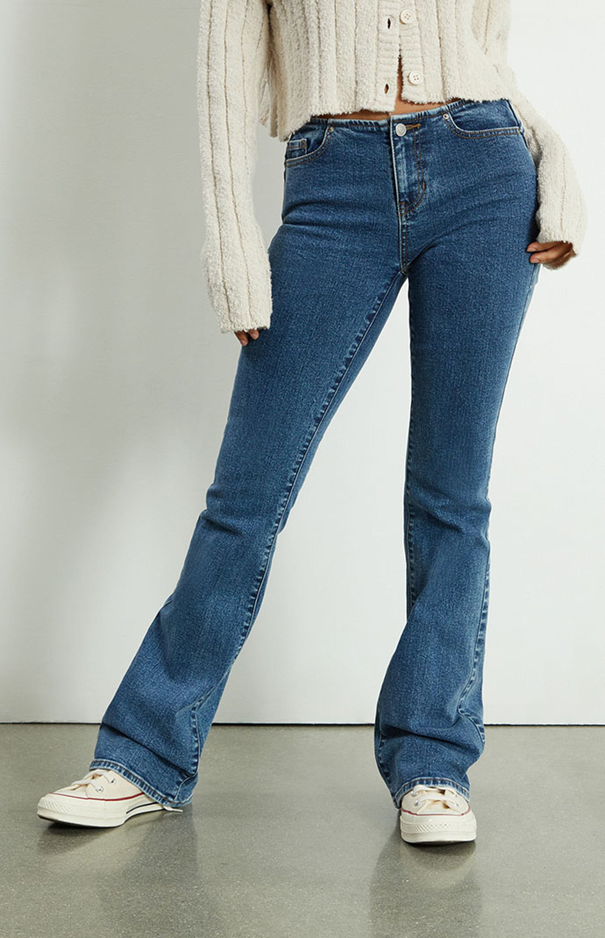 Pacsun Dark Blue Butterfly No Waistband Low Rise Bootcut Jeans | PacSun