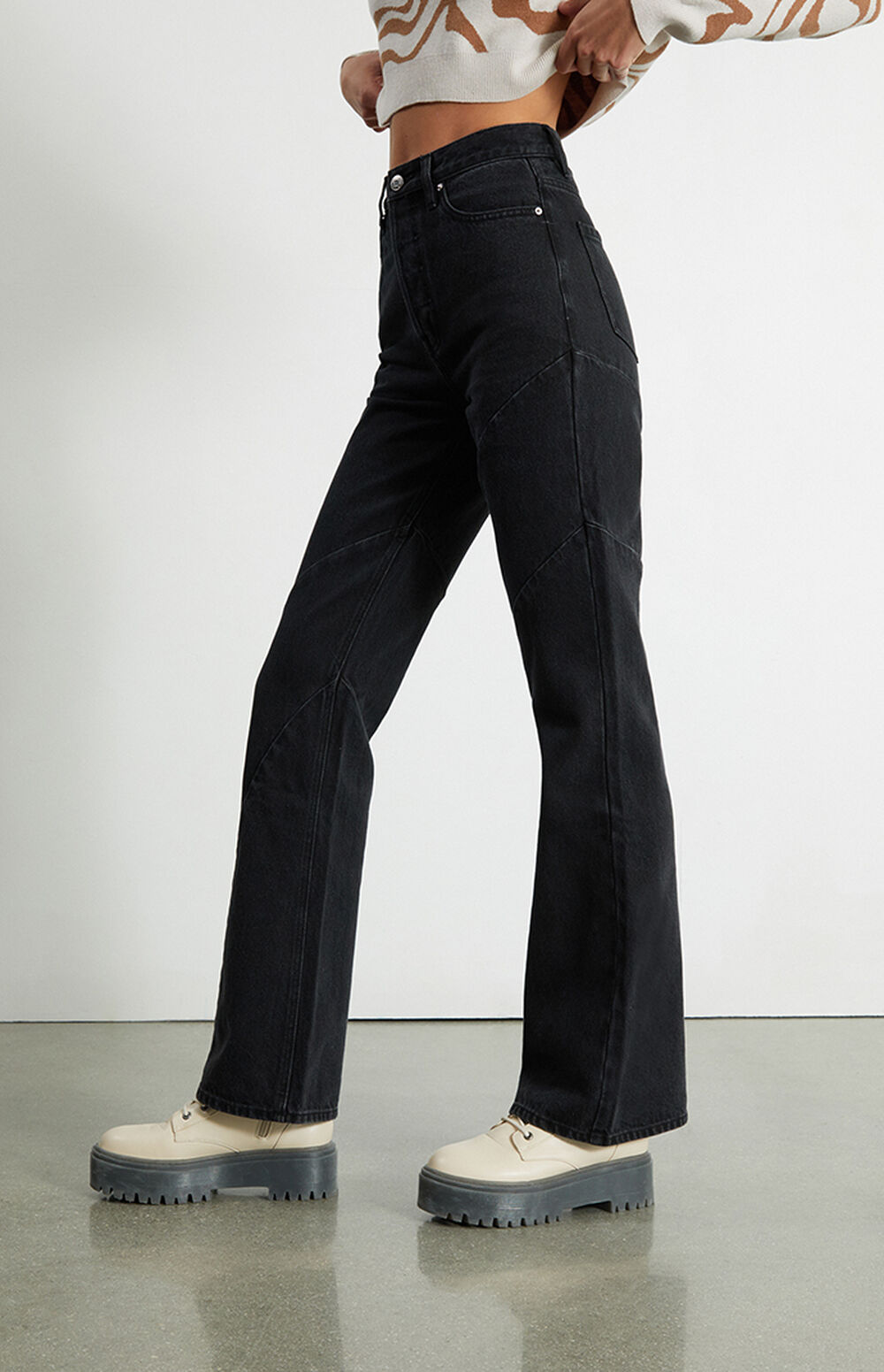 Pacsun Eco Black Wave Panels High Waisted Bootcut Jeans | PacSun