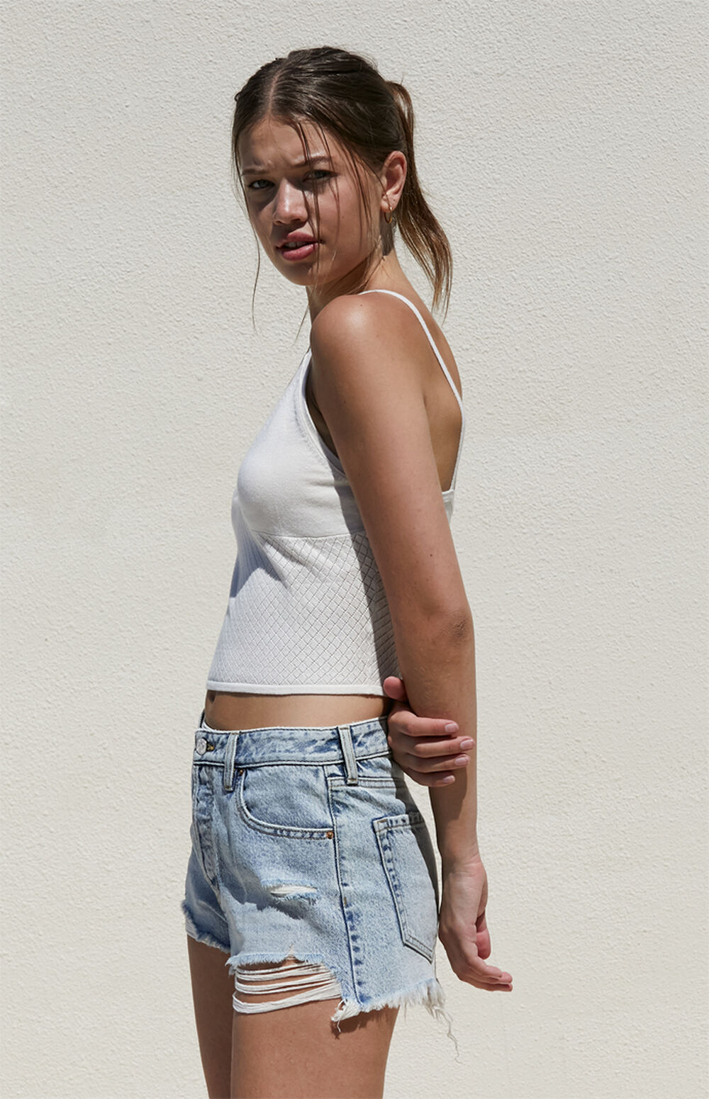 Pacsun Eco Light Indigo Ripped High Waisted Denim Festival Shorts Pacsun