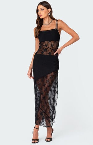 Edikted Sheer Mesh & Lace Patchwork Maxi Dress | PacSun