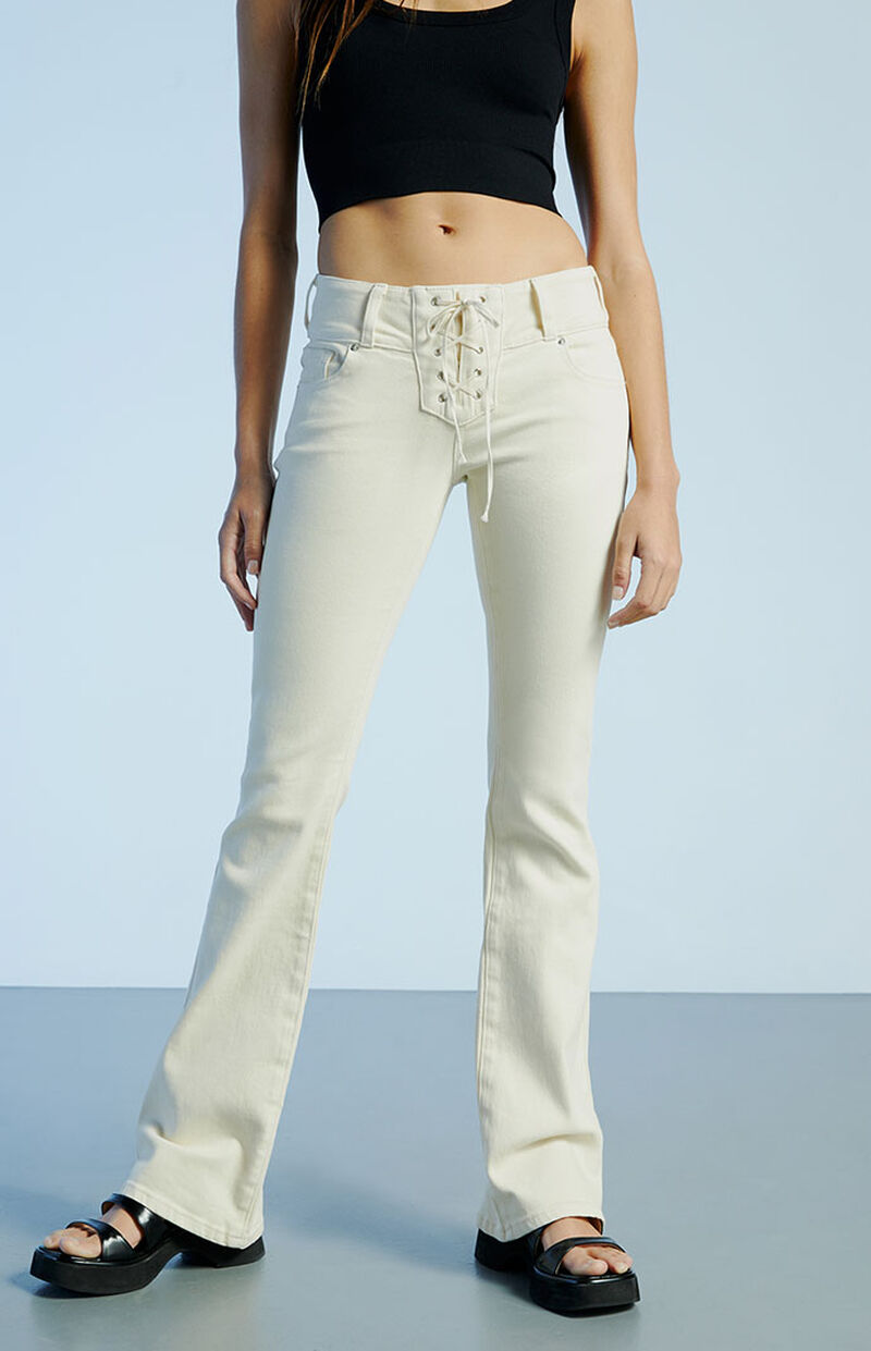 Pacsun Off White Lace-Up Low Rise Bootcut Jeans | PacSun