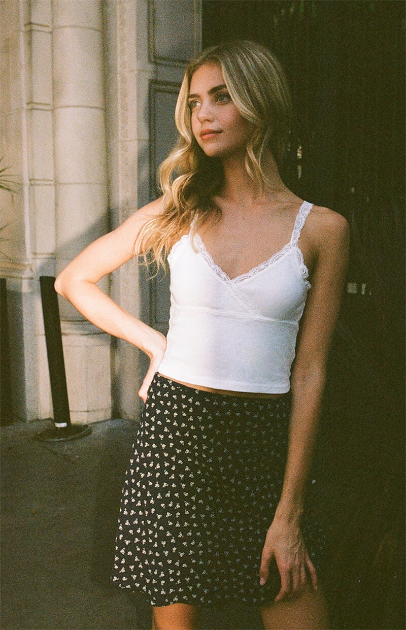 John Galt White Lace Trim Tank Top | Pacsun