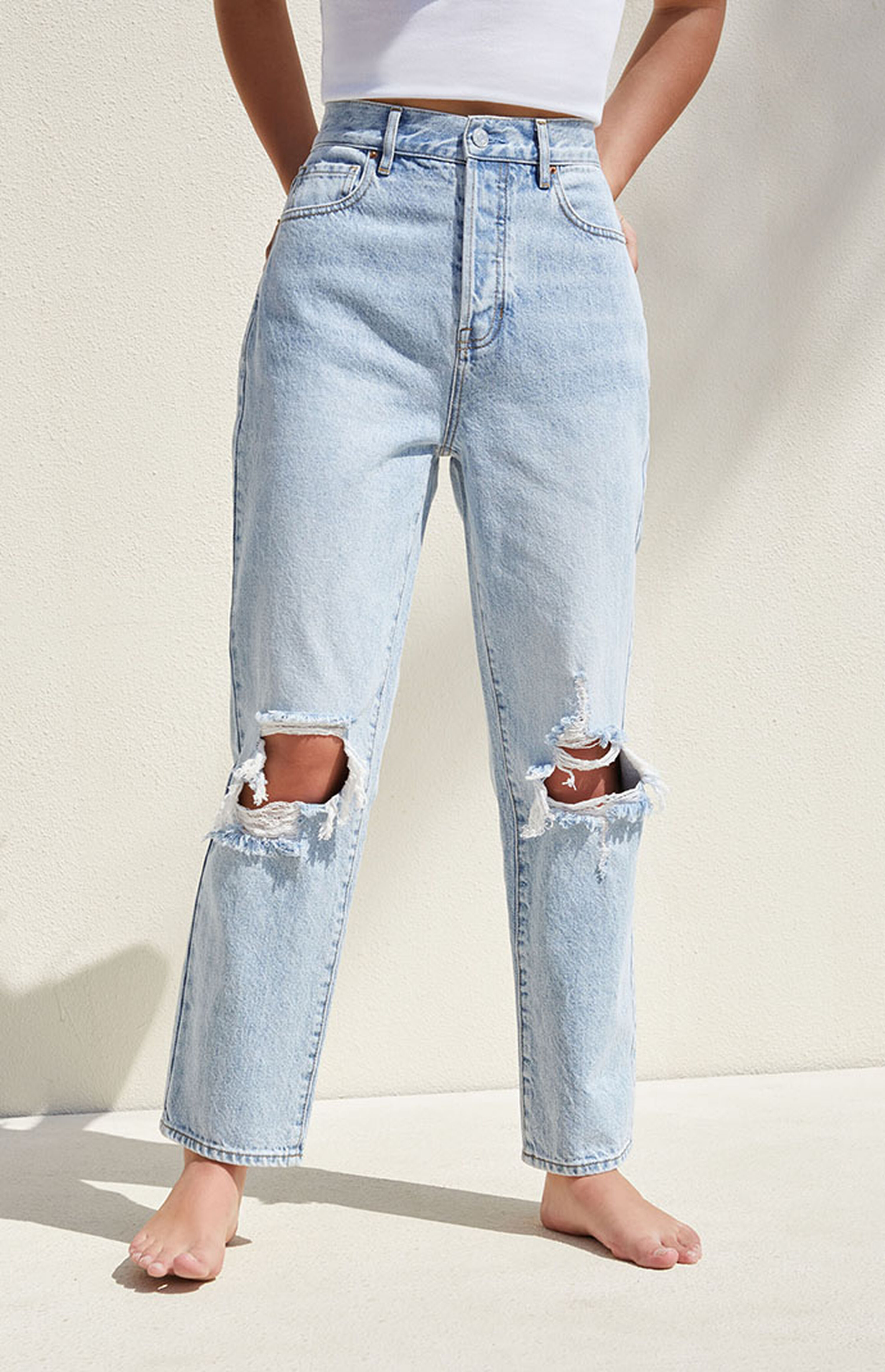 Pacsun Light Blue Ripped High Waisted Straight Leg Jeans | PacSun