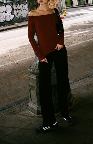 John Galt Burgundy Off-The-Shoulder Top | PacSun