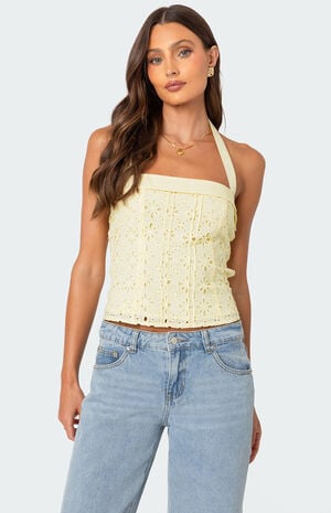Edikted Side Button Eyelet Halter Top | PacSun