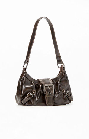 PacSun Brown Faux Leather Front Buckle Shoulder Bag | PacSun