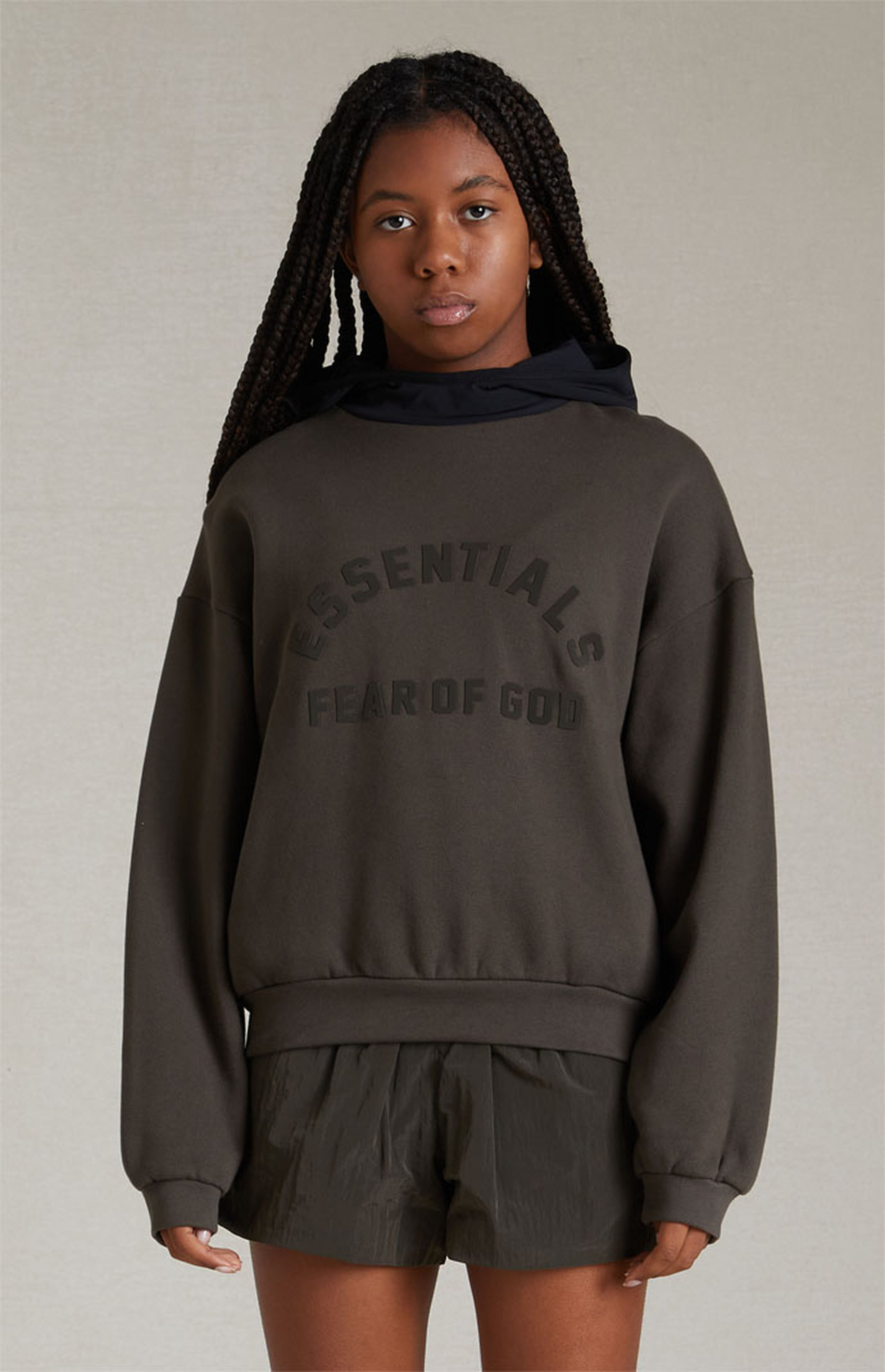 Fear of God Essentials Essentials Ink Jet Black Nylon Fleece Hoodie ...