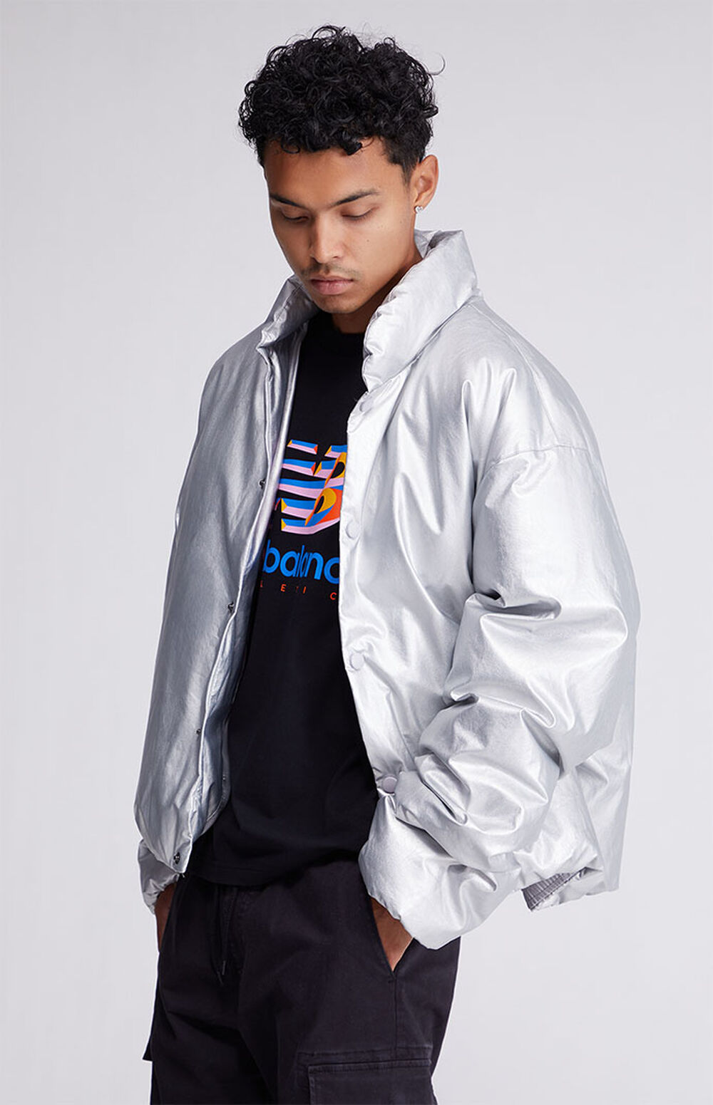 Pacsun Silver Oversized Pleather Puffer Jacket | PacSun