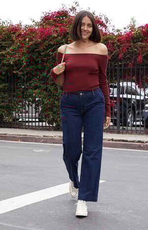 John Galt Burgundy Mayson Off-The-Shoulder Top | PacSun