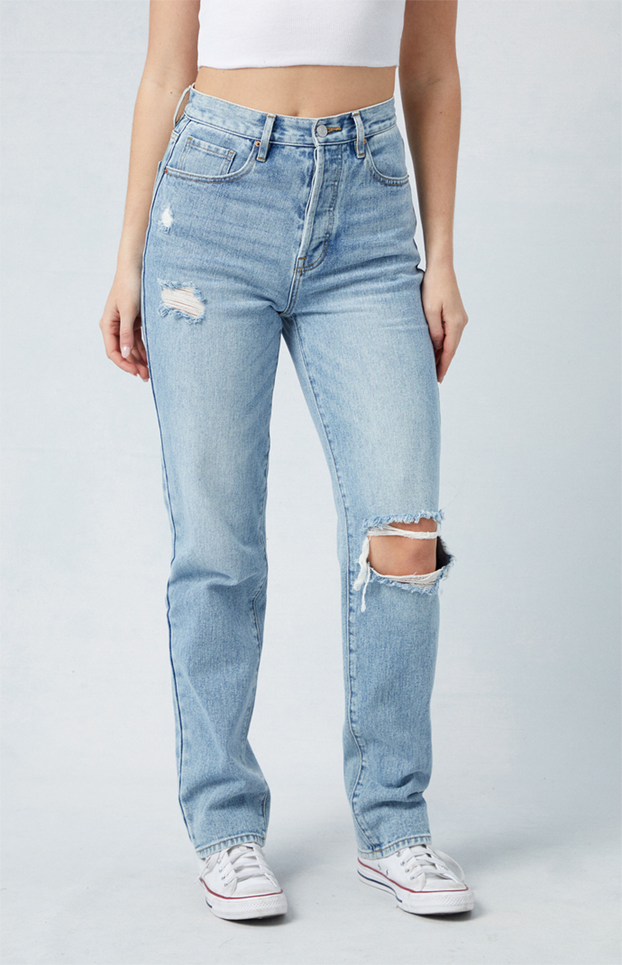 Pacsun Light Indigo Ripped Dad Jeans PacSun Pacsun Light Indigo Ripped Dad Jeans PacSun