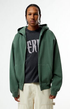solid green zip up hoodie
