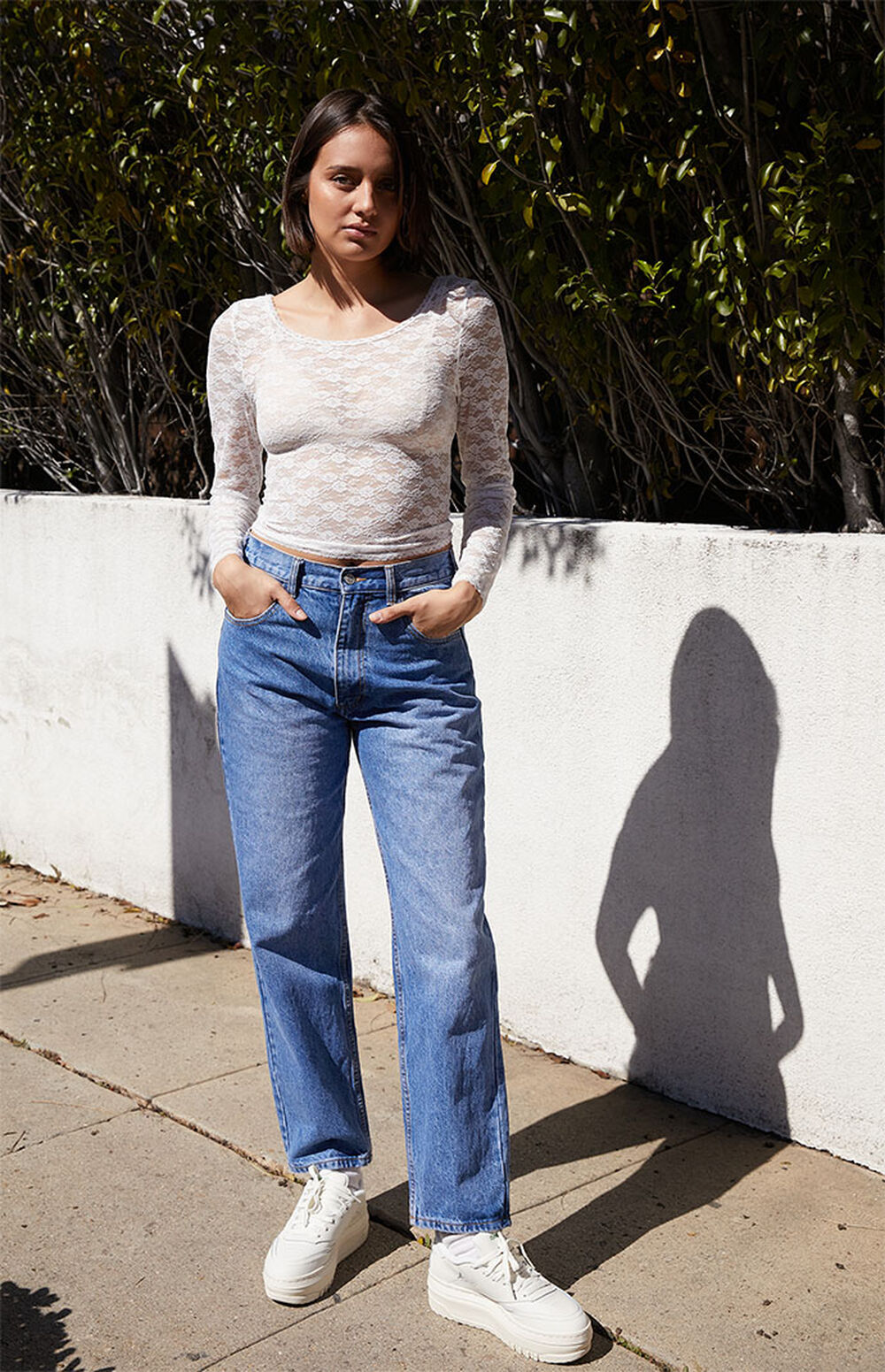 John Galt White Lace Long Sleeve Top | Pacsun