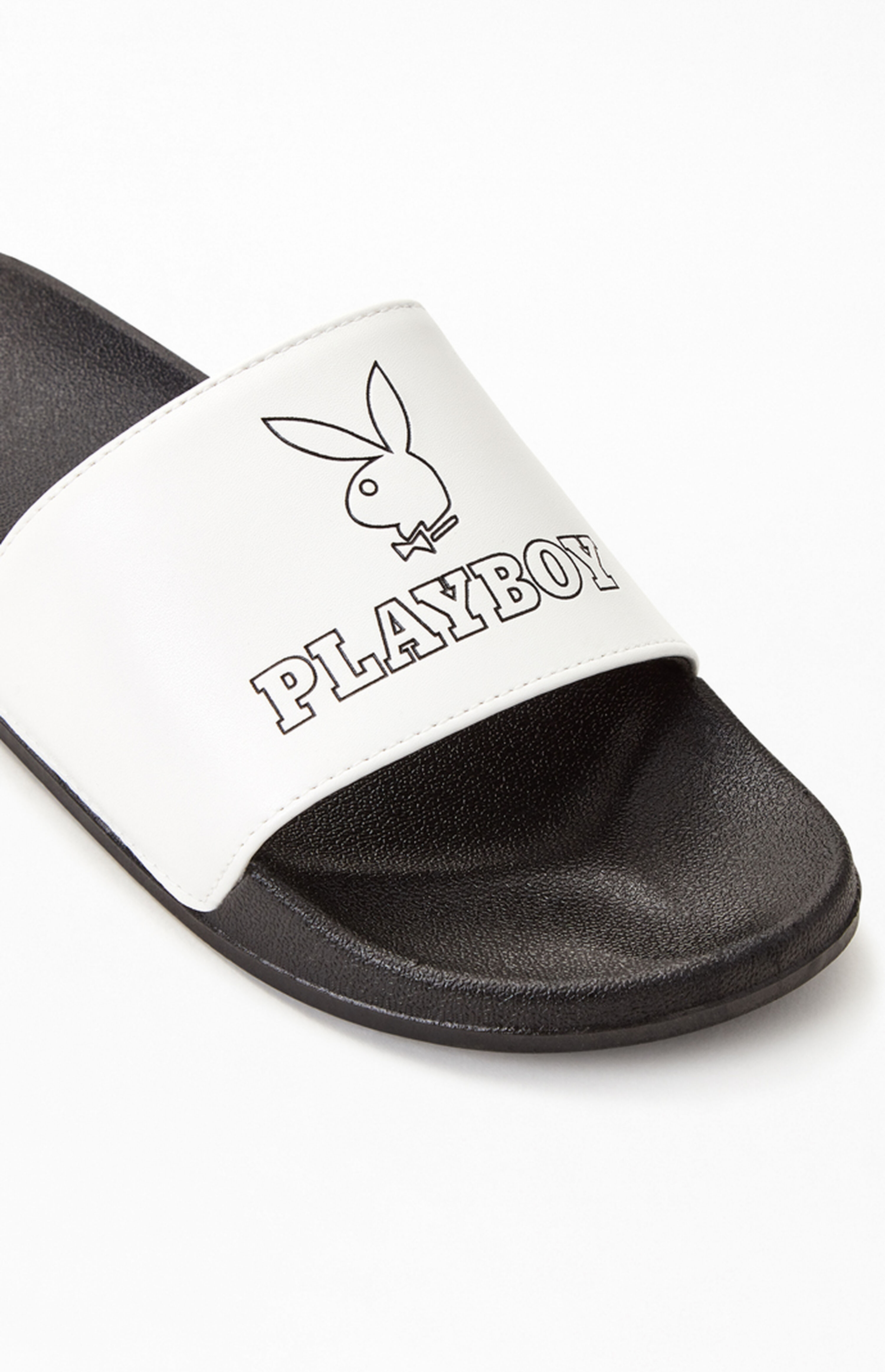Playboy By PacSun Women's Black & White Bunny Slide Sandals | PacSun