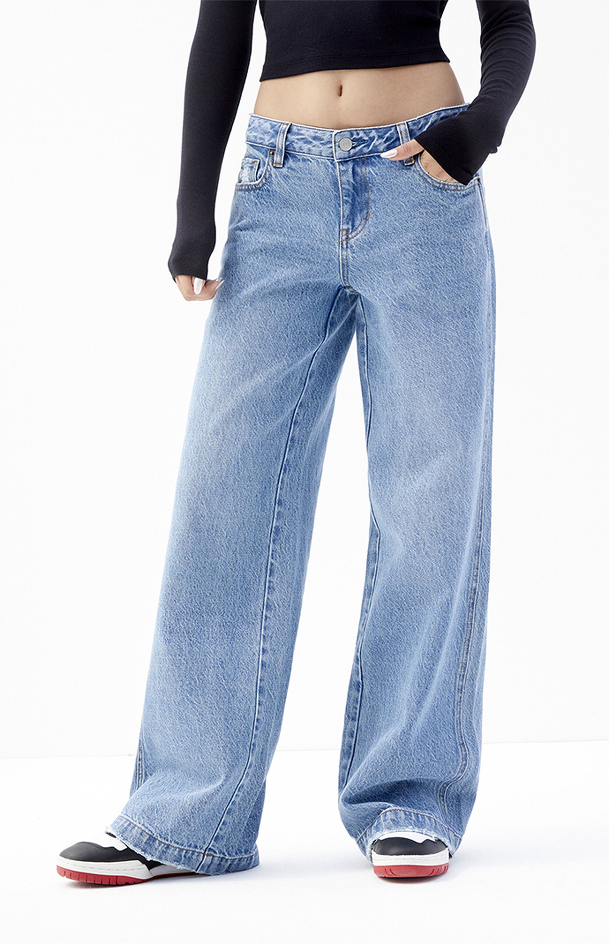 Pacsun Casey Medium Indigo Ripped Low Rise Baggy Jeans | PacSun