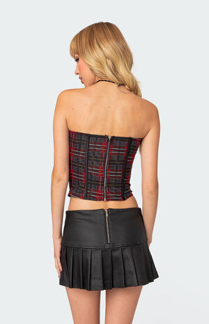 Edikted Tory Plaid Print Mesh Corset | PacSun