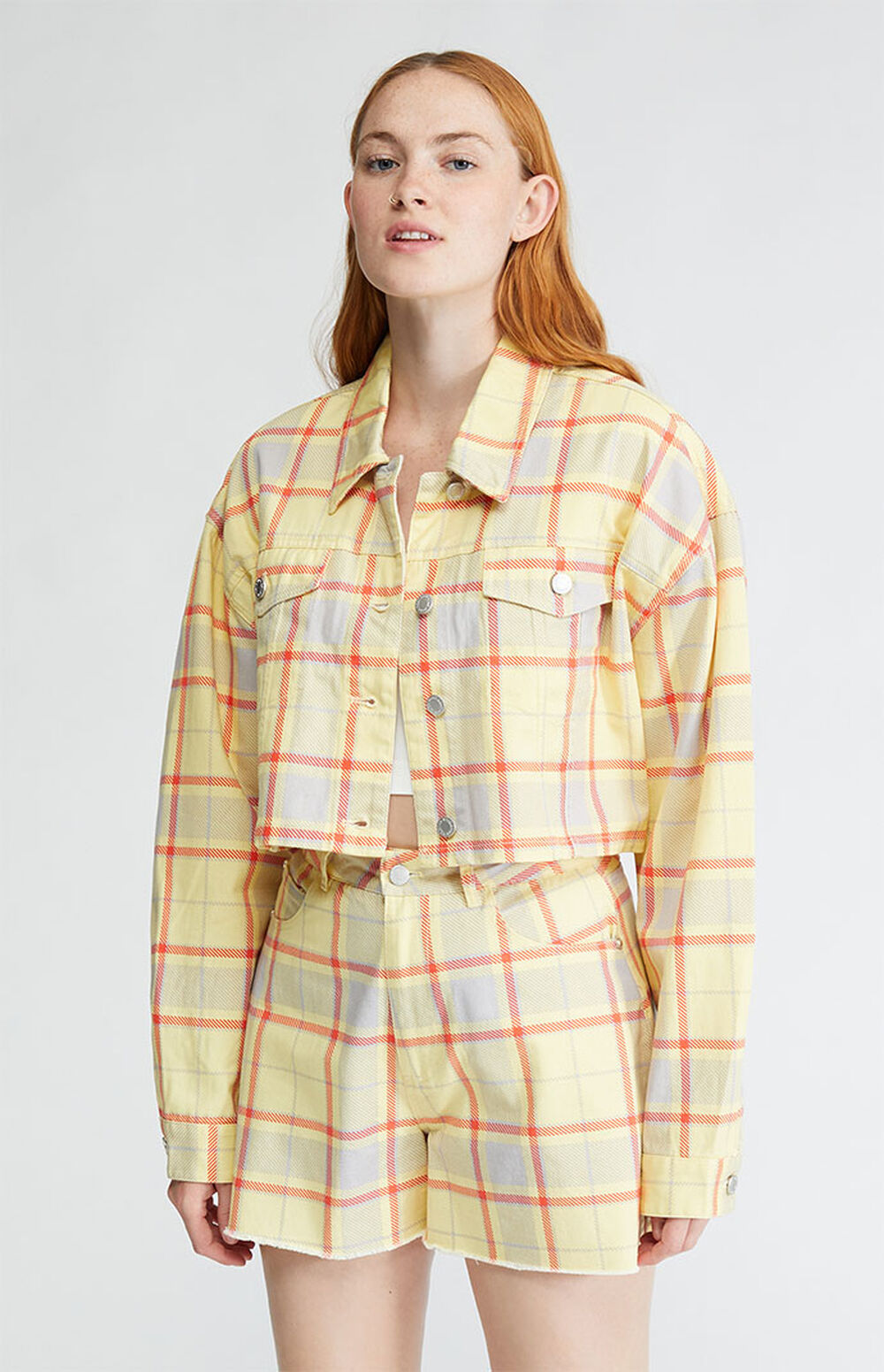 WEWOREWHAT Plaid Cropped Denim Jacket | PacSun